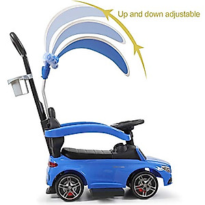 TOBBI Push Cars for Toddlers,3 in 1 Mercedes Benz Kid Ride on Toy Stroller Sliding Walking Car w/Removable Canopy,Handle, Safety Bar, Cup Holder,Horn Music,Under Seat Storage for Boys & Girls in Blue