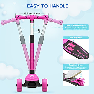 Gonex 3 Wheel Scooter for Toddler and Kids Ages 3-8, Kick Scooter for Girls Boys with Foldable Design Adjustable Height and Extra Wide Light up Wheel, Pink