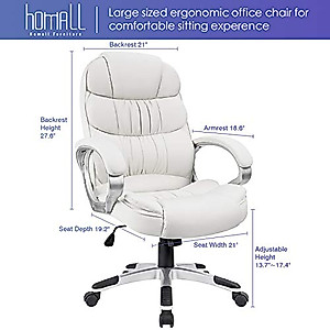 Homall Office Chair High Back Computer Chair Desk Chair, PU Leather Adjustable Height Modern Executive Swivel Task Chair with Padded Armrests and Lumbar Support (White)