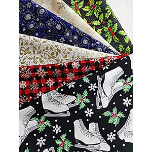 PUMCRAFT Sewing Fabric 6pc 32cm x 25cm Glitter Christmas Skating Snowflakes X'Mas Silver Stamping Vivid Bundle Cotton Fabric Patchwork Tissue Telas DIY - 6pcs 32cm X 25cm Fabric Patchwork Craft