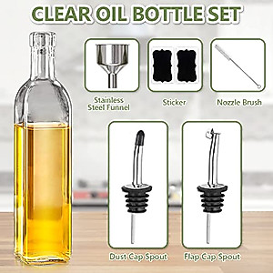 Leaflai 17oz Olive Oil Dispenser Bottle, 500ml Oil & Vinegar Cruet with 2 Stainless Steel Pourers, 2 Labels,1 Brush and 1 Funnel for Kitchen