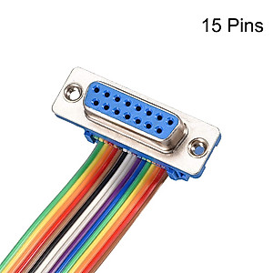 uxcell® IDC Rainbow Wire Flat Ribbon Cable DB15 Male to DB15 Female Connector 2.54mm Pitch 11.8inch Length