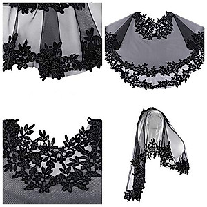 Ayliss Women Lace Wedding Shawls Wrap Bridal Embroidered Shrug Bolero Cape Shoulder Covers Up Evening Prom Party Dress (Black)