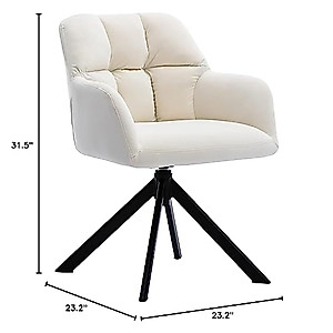 Shunzhi Modern Velvet Office Chair No Wheels Swirl Desk Chair Comfy Computer Task Chair Metal Legs Upholstered Accent Arm Chair for Living Room/Bedroom/Small Spaces/Home Office, White