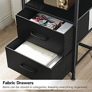 HOOBRO Nightstand with Charging Station, Bedside Table with LED Lights and 2 Fabric Drawers, End Table with Outlets and USB Ports, Small Night Stand for Bedroom, Black BB118UDBZ01