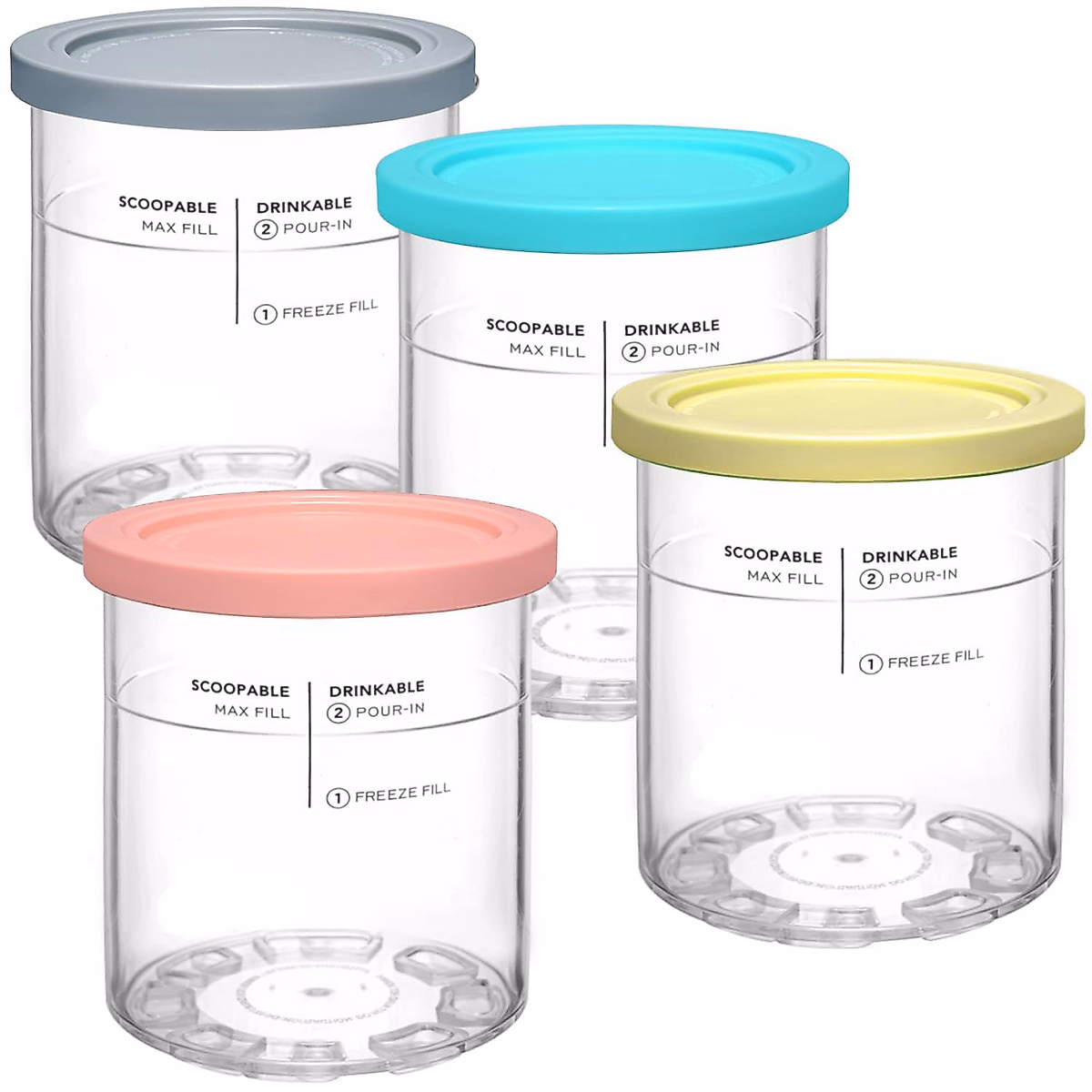 HOPENE Creami Pints and Lids for Ninja NC501 NC500-4 Pack, 24 oz Deluxe Creamy Icecream Containers Cups Jars Tubs Canisters Set Compatible with Ninja Creami NC501 NC500 Series Creamer Ice Cream Maker