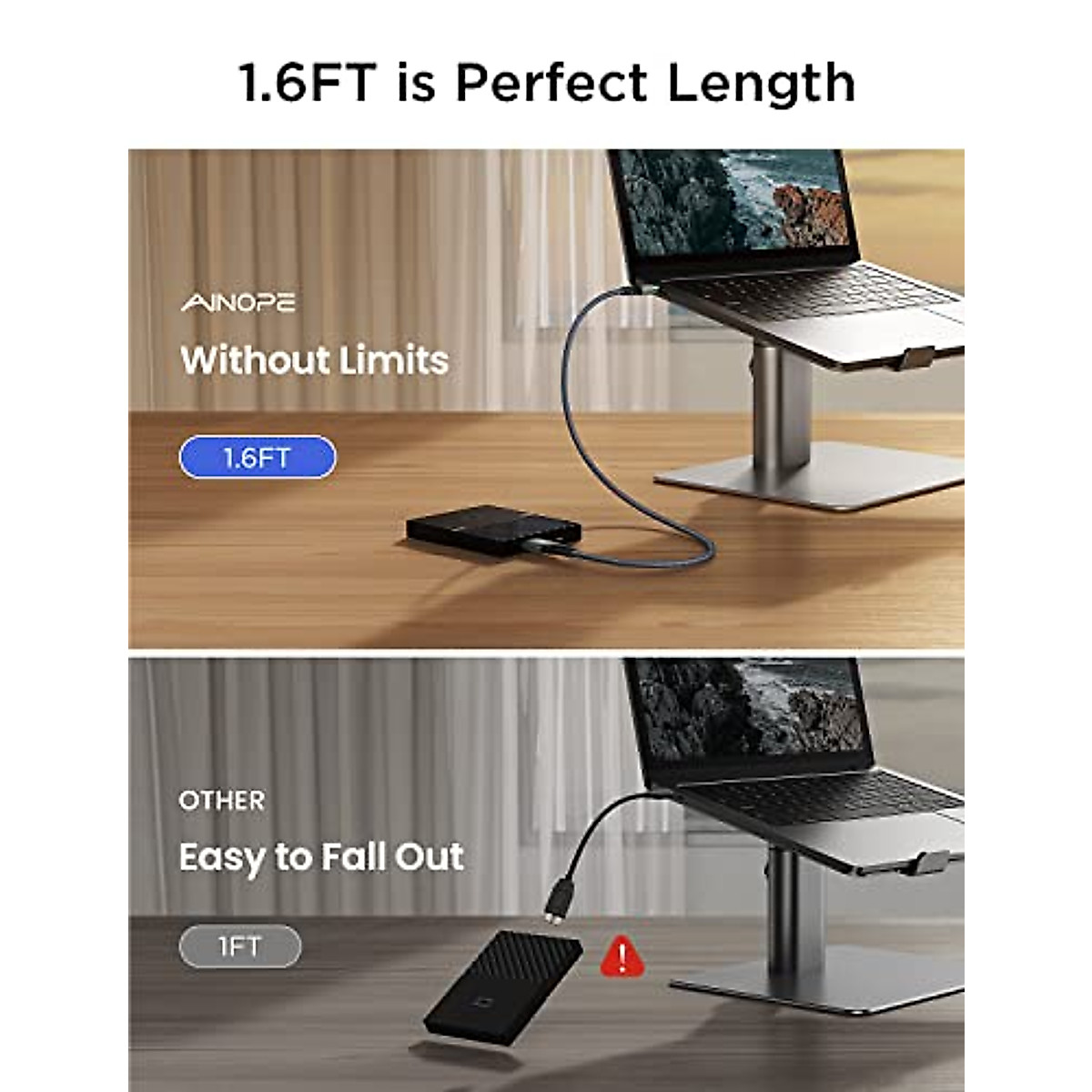 AINOPE 10Gbps Micro B to USB C Hard Drive Cable 1.6FT/0.5m, [Nylon Braided] USB C to Micro B Cord, USB C to External Hard Drive Cable for Seagate WD Toshiba Westgate, MacBook Air M2 Pro