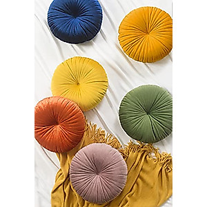 Roslynwood Shelly Round Solid Light Green Velvet Chair Cushion Couch Pumpkin Throw Pillow Home Decorative Seashell Floor Pillow, 16x16 inch