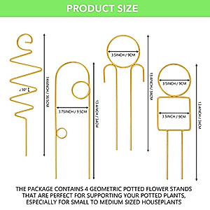 4 Pcs Small Metal Trellis for Potted Plants, 14in Mini Plant Trellis for Climbing Plants Indoor, Gold Plant Trellis Plant Support Stakes for Indoor Small Flowerpot, Garden Potted Plant