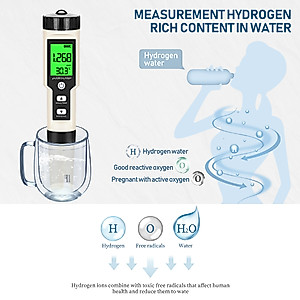 Hydrogen Water Tester 4 in 1 PH,H2,ORP&Temp,pH Meter ORP Meter Hydrogen Tester for Water with ATC & Backlight,Accurate Hydrogen Water ppb/ppm Meter,Water Testing Kits for Drinking Water Quality