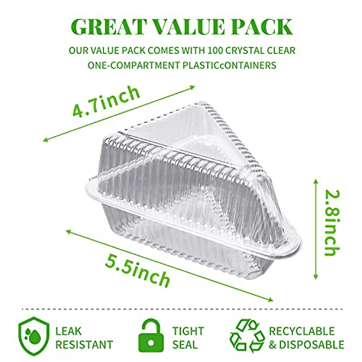 HIQQUGU 100 PCS Triangle Plastic Hinged Take Out Containers Clamshell Take Out Tray, Clear Plastic Take out Containers for Dessert, Cakes, Cookies, Salads, Pasta, Sandwiches (5.5x4x3 in)