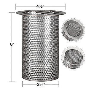 HOTYELL 4" Commercial Floor Drain Strainer, 6'' High, Thick Stainless Steel and Finely Polished Drain Basket