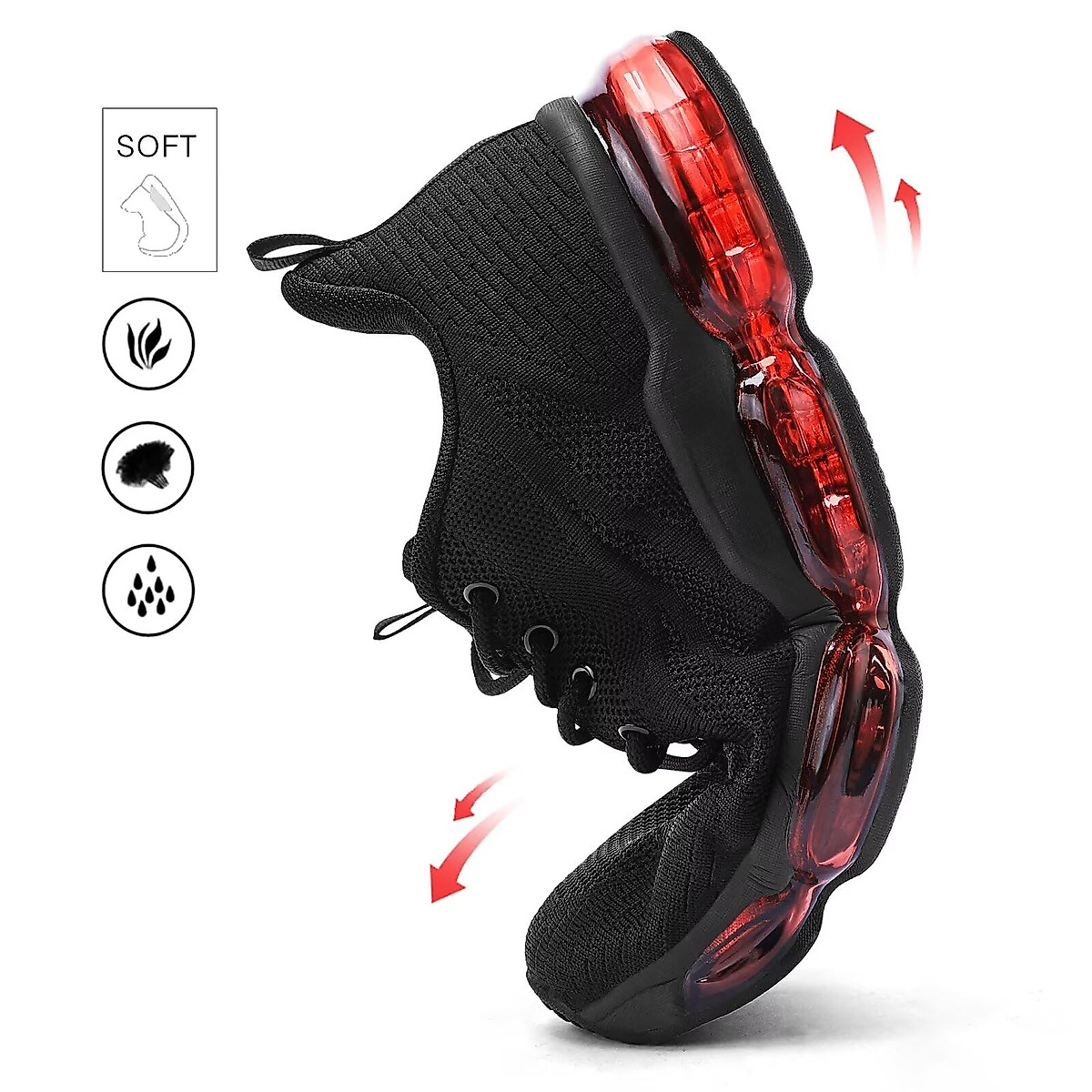 Pozvnn Mens Running Shoes Air Cushion Fashion Sneakers Casual Tennis Walking Athletic Trainers Zapatillas para Hombre Black/Red