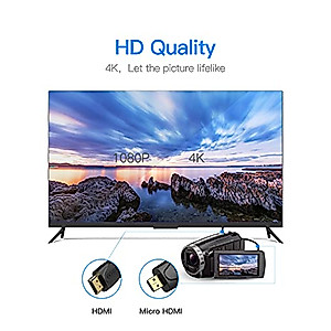 VENTION 4K Micro HDMI to HDMI Cable 6FT - High Speed HDMI to Micro HDMI Cord Adapter Support 3D Full HD 1080P Compatible with Laptop Camera Connected to Monitor Projector