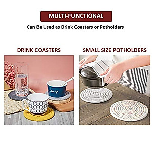 Absorbent Drink Coasters Handmade Braided Drink Coasters 6 Pack (4.3 Inch, Round, 8mm Thick) Super Absorbent Heat-Resistant Coasters for Drinks Great Housewarming Gift (Beige, 6 Pack)