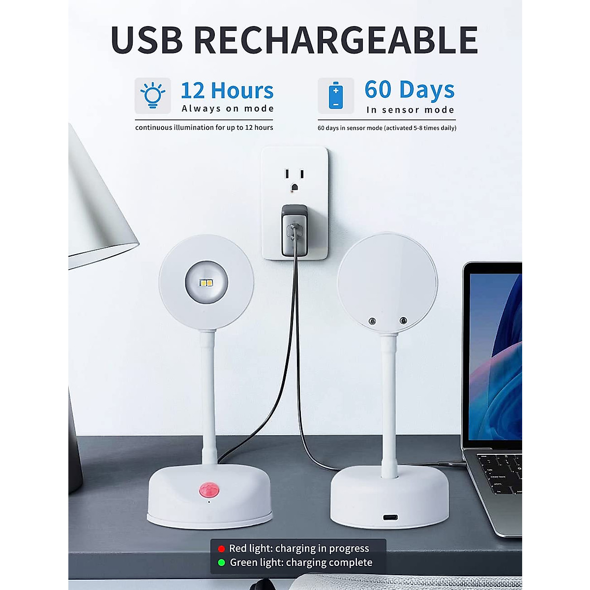 GARTO Spotlight Battery Operated, Motion Sensor Picture Light LED Cat-Eye Bulb Wall Sconce, Stick on Display Accent Lighting Dimmable 360° Rotation Rechargeable for Paintings (White, 1Pack)