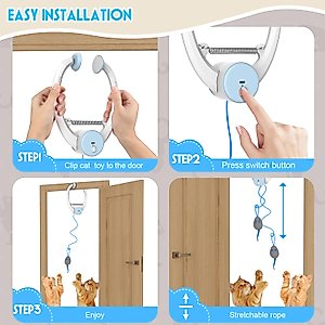 Kezlume Cat Toy Interactive for Indoor Cats, Smart USB Rechargeable Door Hanging Automatic Retractable Kitten Toys, Teaser Electronic Self Play Feather Cat String Toy Attached with 3 Catnip Mice White