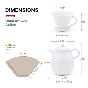 D'ORAMIE Pour Over Coffee Dripper Set ，Maker Ceramic Slow Brewing Coffee Set for Home, Cafe Restaurants Homewarming Gift Easy Manual Brew Maker Gift Strong Flavor Brewer Set