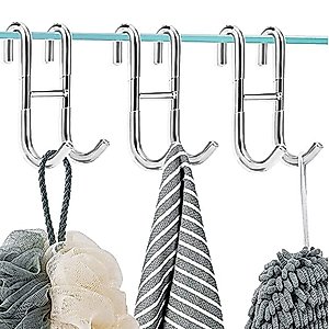 Aothpher Shower Door Hooks SUS 304 Stainless Steel S Hooks Bathroom Frameless Glass Door Hooks for Hanging Coat,Towel,Bathrobe,Squeegee,Loofah (Silver,3-Pack)
