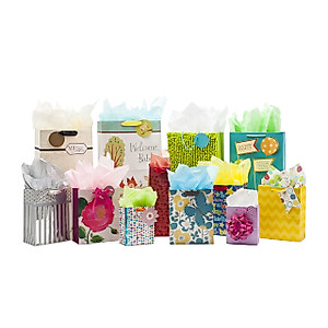 Hallmark 13" Large Gift Bag with Tissue Paper for Baby Showers, New Moms and More (B is for Boy, Blue)