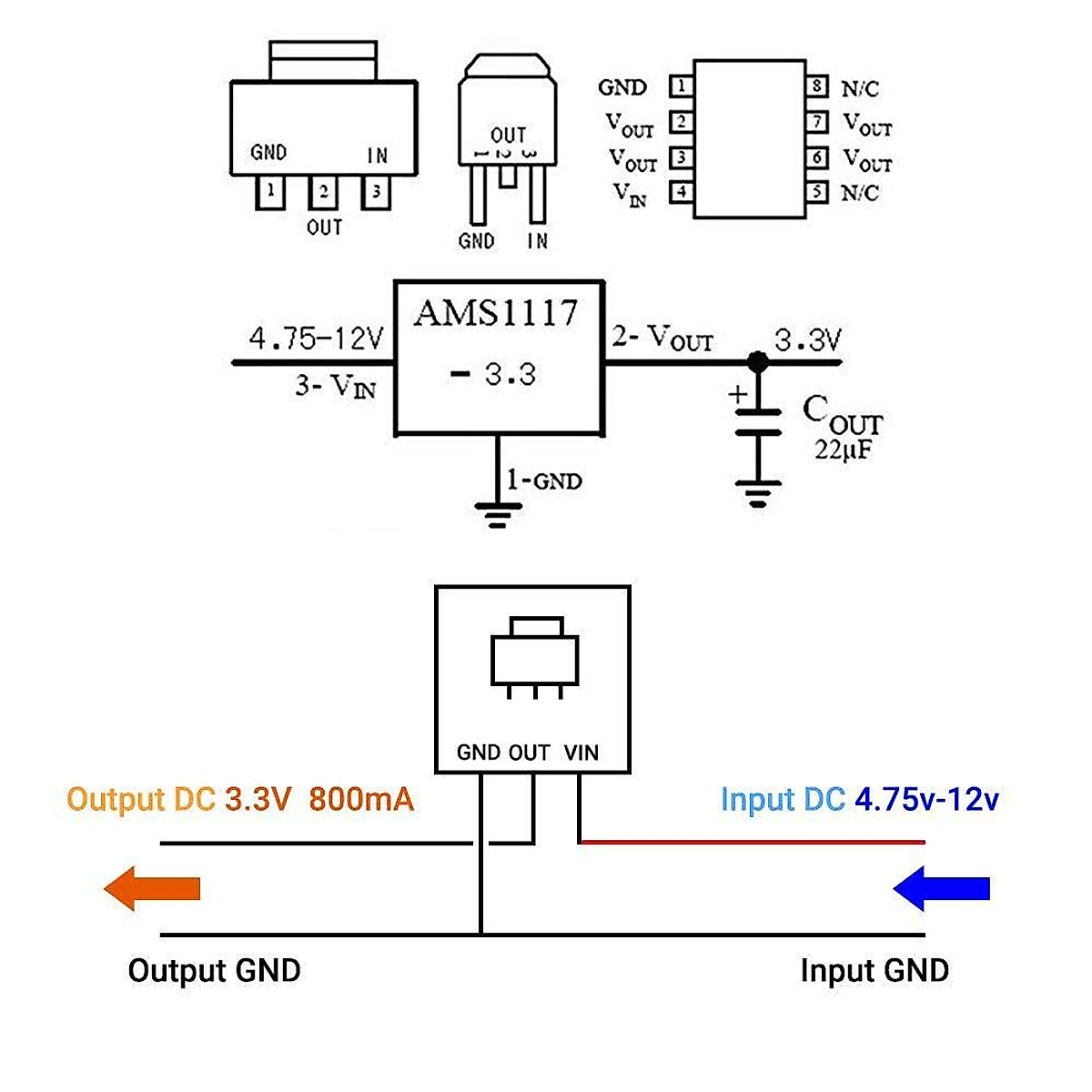 DAOKI 10Pcs 5V to 3.3V Step-Down Power Supply Buck Module DC 4.75V-12V to 3.3V Voltage Regulator AMS1117-3.3 LDO 800MA Buck Module Soldering Kit