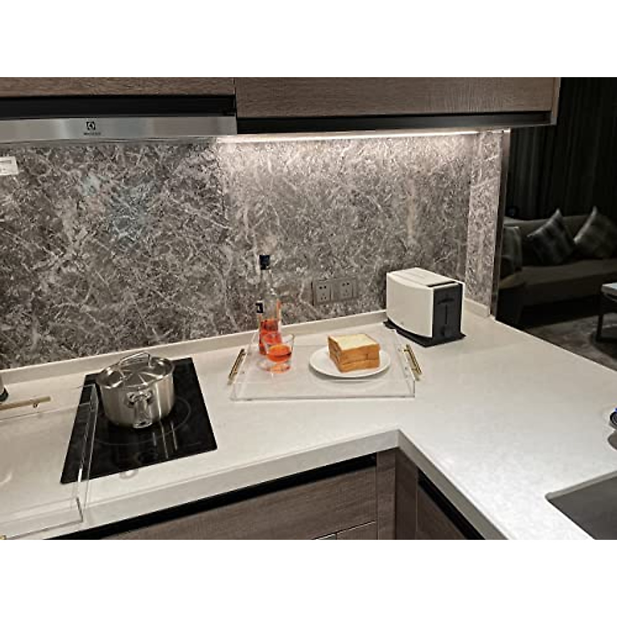 NITINOL 16x18 Inches Large Clear Acrylic Serving Tray with Handles Spill Proof Trays for Coffee Table Bathroom Kitchen Office