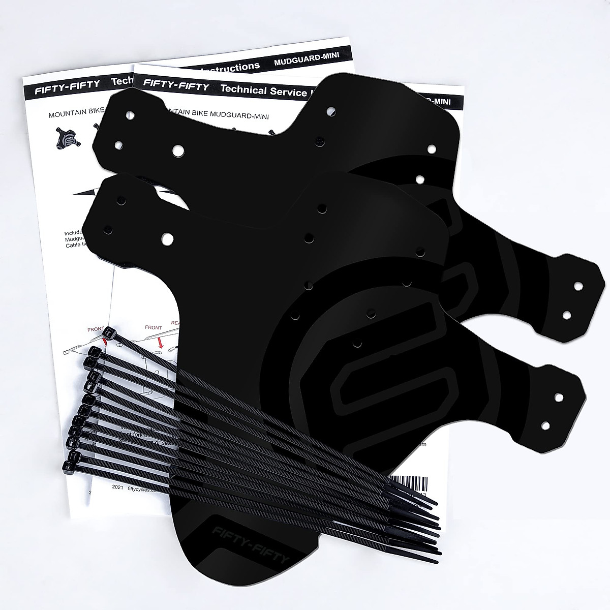 FIFTY-FIFTY 2-Pack Mountain Bike Fender, MTB Mudguard, Front and Rear Compatible Bicycle Mudguard, Fits 26", 27.5", 29", Plus Size and Fat Bike Wheel Sizes (Black)