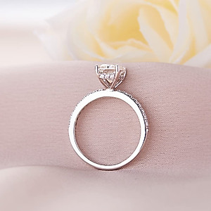 LANE WOODS 1ct 2ct 3ct 4ct 5ct 8ct Radiant Cut Solitaire Moissanite Rings Thin Band Real White Gold Plated 925 Sterling Silver Wedding Engagement Promise Rings Size 3-13