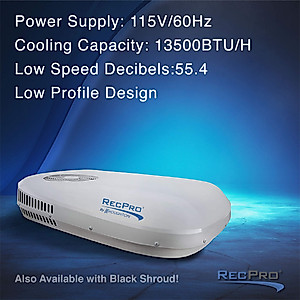 RecPro RV Air Conditioner Low Profile 13.5K Non-Ducted | Quiet AC | 110-120V | Heater and Cooling | Easy Install | For Camper, Travel Trailer, Fifth Wheel, Food Trucks, Motor Home (White)