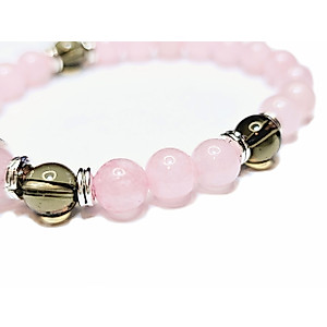 Heart Healing Bracelet with Charm Natural Semi-Precious Stone Beads Rose Quartz + Smoky Quartz Tree of Life Handmade Bracelet USA HANDMADE