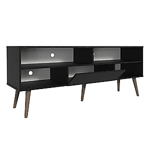 Madesa Modern TV Stand with 1 Door and 4 Shelves with Cable Management for 55, 65 Inch Media Storage Media Console Living Room and Bedroom Entertainment Center Wooden Television Cabinet - Black