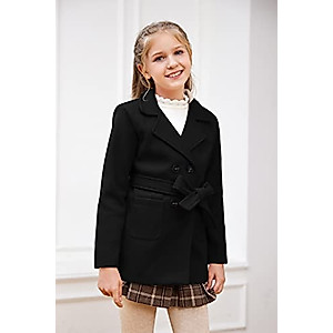 Baby Kids Boys Girls Classic Wool Blend Coat Winter Double Breasted Trench Coat Outwear Pea Coat Jacket with Belt Black
