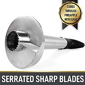 Simple Craft Pineapple Corer and Slicer Tool - Stainless Steel Pineapple Cutter With Sharp Built-in Blade & Detachable Handle - Heavy-Duty Pineapple Corer For Easy Coring & Ring Slices (Black)