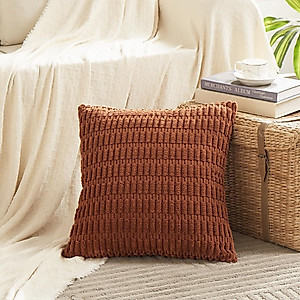 Fancy Homi 2 Packs Rust Decorative Throw Pillow Covers 18x18 Inch for Living Room Couch Bed Sofa, Soft Striped Corduroy Square Cushion Case 45x45 cm, Terracotta Rustic Farmhouse Boho Home Decor
