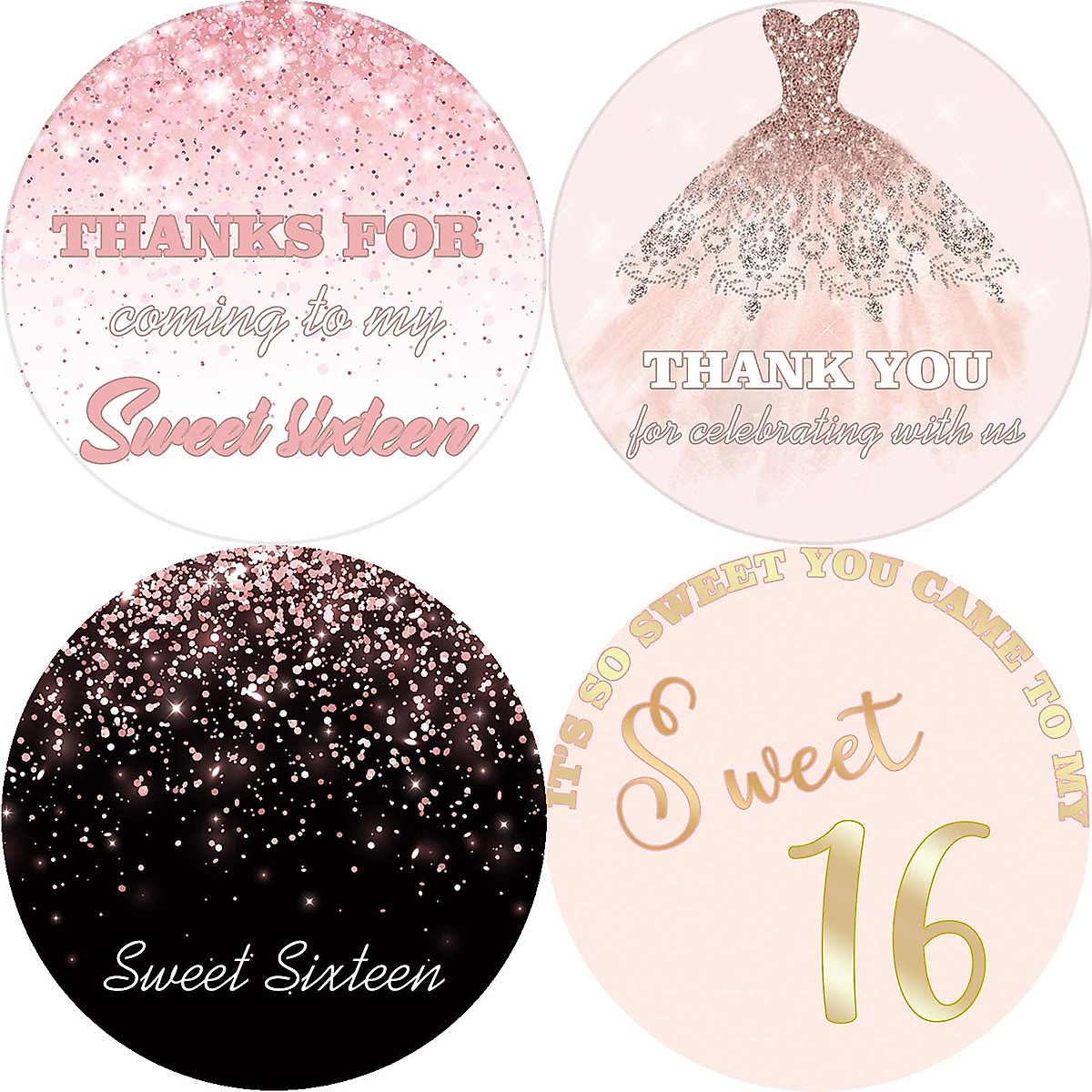 80 Sweet Sixteen Thank You Stickers, 2 Inch Sweet 16 Stickers Labels, Sweet 16th Birthday Party Favor Decorations
