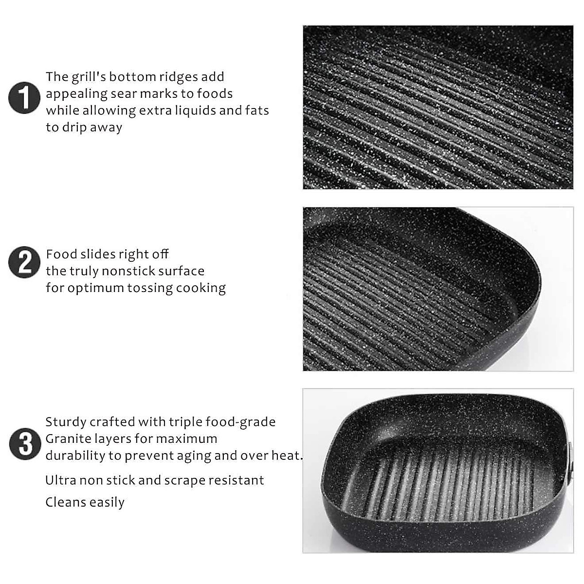 Tafond 9 Inch Deep Square Grill Pan,for Griddle Steak, Aluminum Steak Skillet with Non-Stick Coating, Suitable for Cooktop Dishwasher