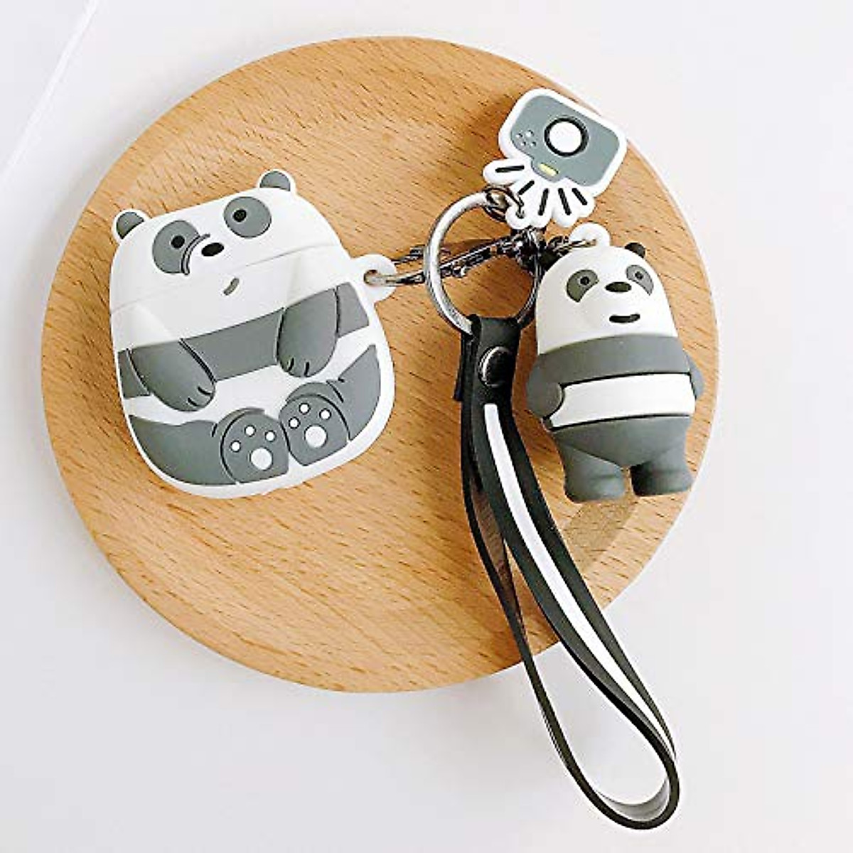 Airpods Cover Compatible with Airpods Pro Cute Character Happy Panda Bear Case Cute Soft Silicone Shockproof Durable Stylish Earphone Protective Skin with Animals Decoration Hang Rope (Panda)