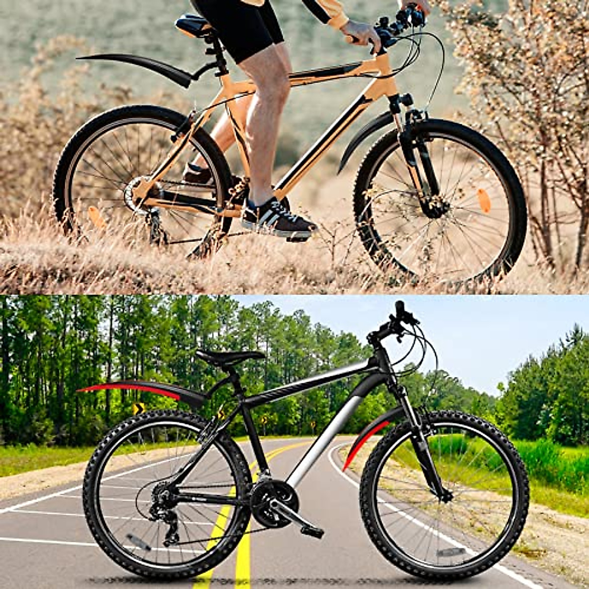 Bike Mudguard Set with 8M DIY Reflective Tape, 2 Parts-Universal Full Cover Thicken Widen Bicycle Fender Set, Front/Rear Mud Guards Fit for 20"/22"/24"/26" MTB Mountain Road Bike(Black)