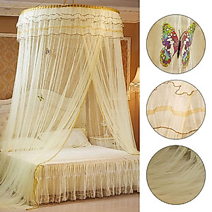 Princess Lace Style Mosquito Net, Foldable Round Bed Canopy, Bed Canopy, for Children Girls Baby Kids(Beige)