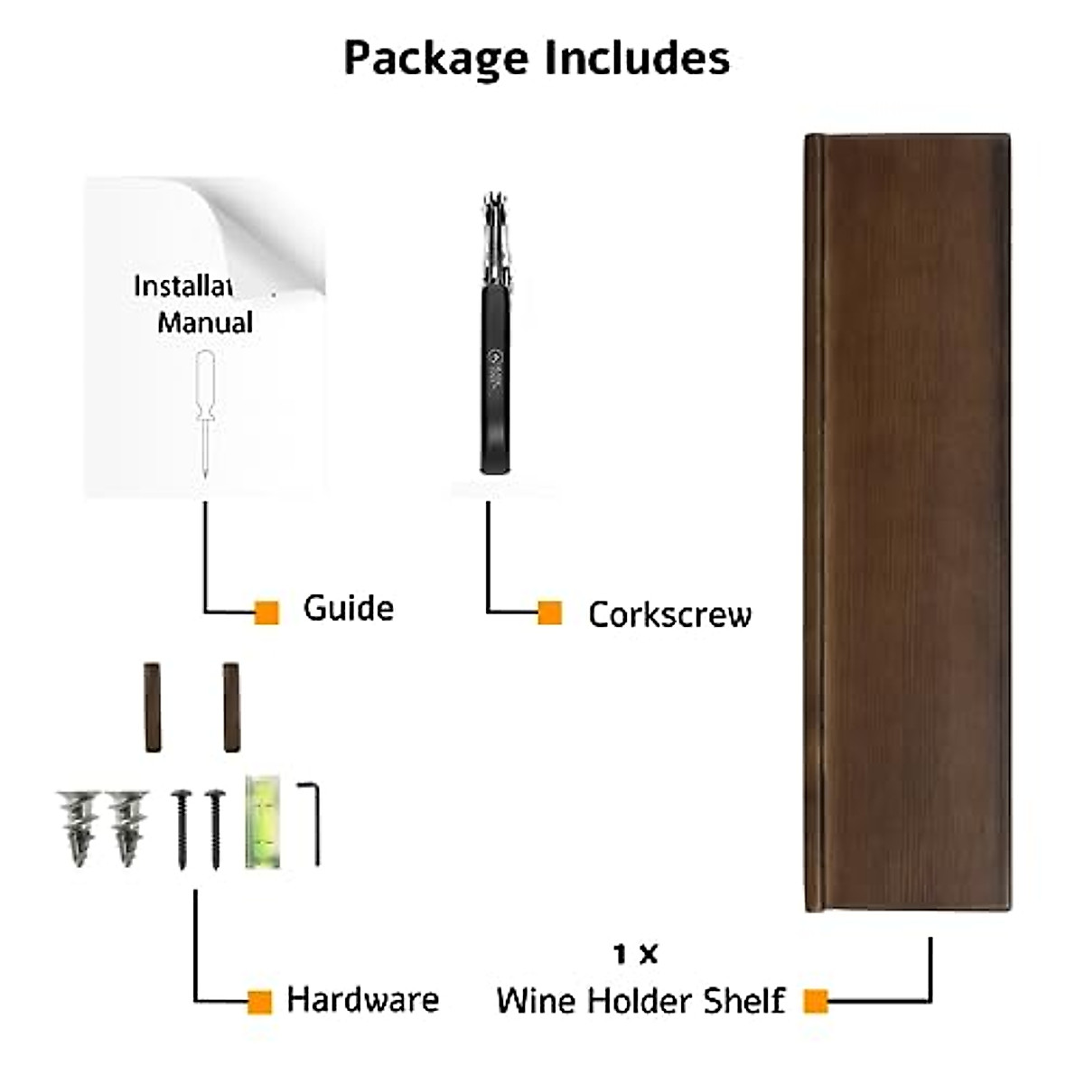 Rustic State Smith Wall Mounted Wine Rack with Cork Opener -Wine Glass Bottle Holder Wood Floating Hanging Wine Shelf Storage Organizer - Home Kitchen Dining Room Bar Décor - Walnut