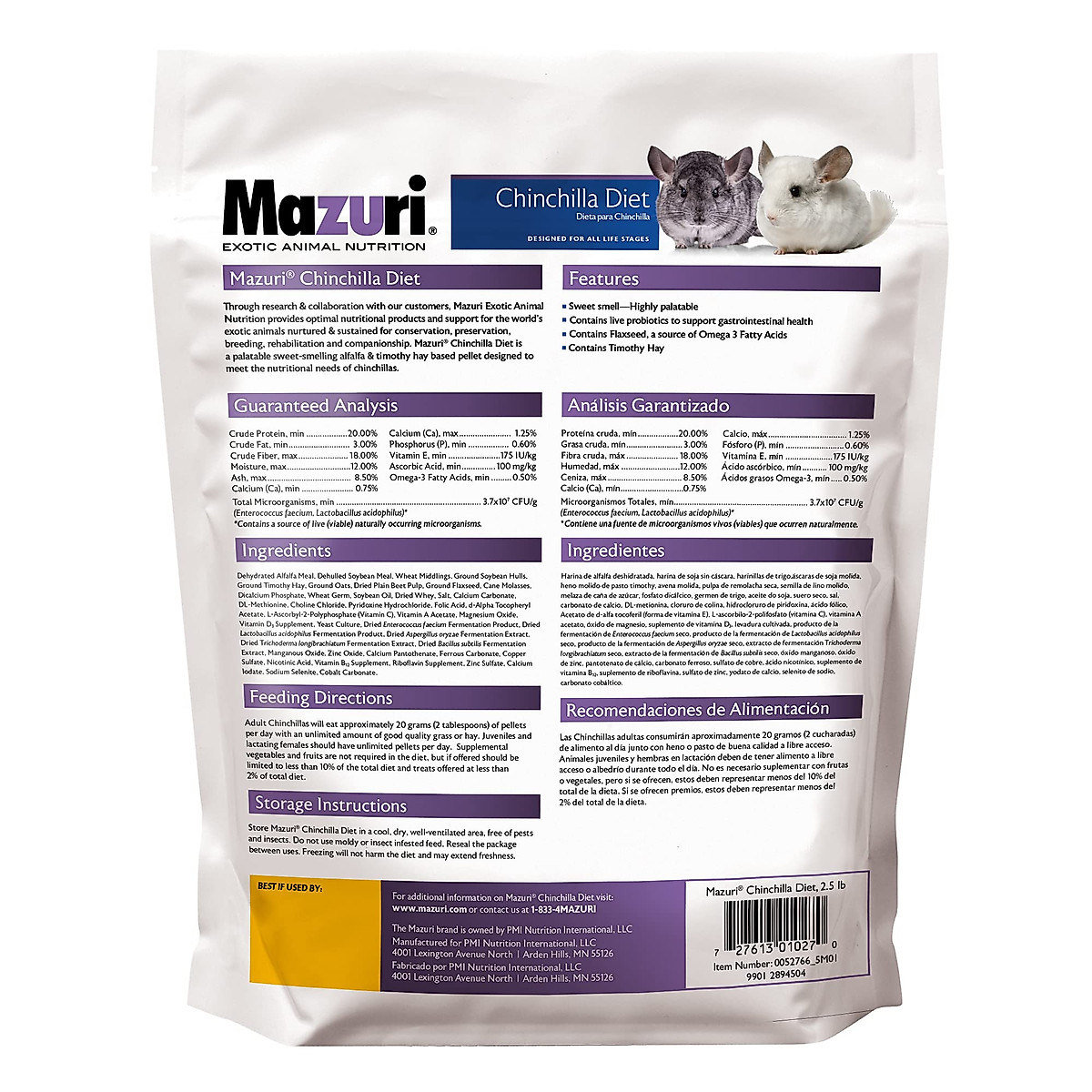 Mazuri | Nutritionally Complete Chinchilla Food | 2.5 Pound (2.5 lb.)