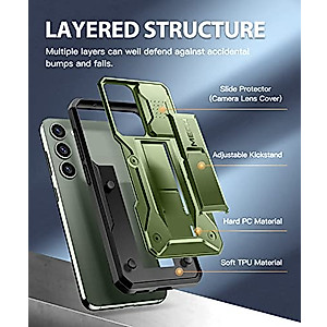 Tongate for Samsung Galaxy S23 Case with Sliding Camera Cover & Screen Protector, [10FT Military Drop Protection] Rugged Shockproof Phone Case for Galaxy S23 with Kickstand Case, Green