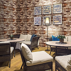 Okydoky Peel and Stick Wallpaper, Brick Wallpaper for Home Decoration, Kitchen Backsplash, Vinyl Self Adhesive Wallpaper for House, Workshop & Office, 17.7" x 394", C103-10