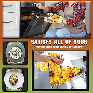 Lobyn Value Packs Decorative and Lightweight Printed Themed Kitchen Linen Towel Sets Perfect for Home Decor (5 Piece, Sunflower)