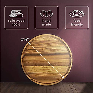 WOODLA Natural Wood Large Round Plate for Serving Cheese and Deli Meats Table Decoration Tray Decorative Item for Kitchen