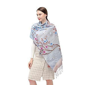 XINYUN Fashion Scarfs for Women with Elk Print Grey Cashmere Shawls and Warps Large Soft Pashmina Blanket Scarf Winter Warm Christmas Gift for Ladies