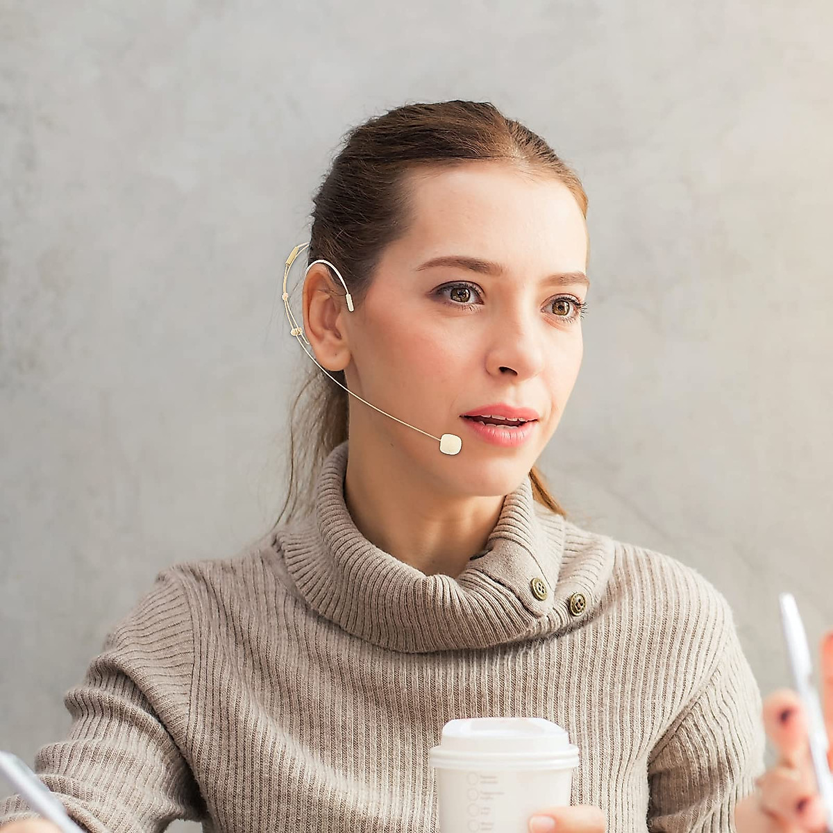 FAVOMOTO 2PCS Microphone Headset Mic, USB Headphones Microphone Discreet Headworn Earset Flexible Wired Microphone over Ear Hanging Mic Computer Speakers for Lectures Performance Theater Podcasts