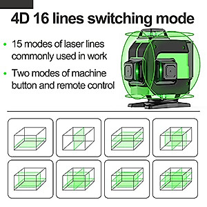 16 Line Laser Level 360 Self Leveling 4 x 360° Cross Line Laser Four Brightness Adjustment Horizontal Vertical Laser with Remote Control with 1m Level Triangle Bracket