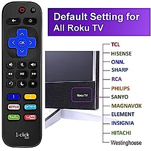 1-clicktech for Roku Remote 2-in-1 for Roku-TV and Roku Box, Compatible for TCL Hisense ONN Sanyo Sharp Hitachi Element Insignia LG Magnavox Roku TV, w/ 12 Opt. Channels [NOT for Stick]