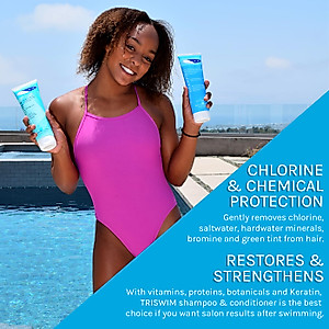 TRISWIM Hair Care Gift Set | Chlorine Shampoo and Conditioner for Swimmers, 8.5 fl oz | Paraben-Free with Aloe Vera and Chamomile | Restores Chlorine-Damaged Hair | Includes Body wash & Lotion Samples